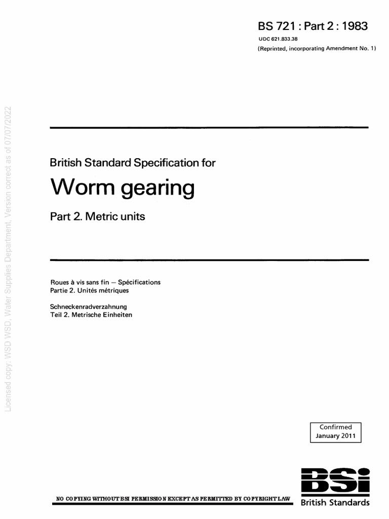 BS 721-2-1983 - (Worm Gear) | PDF