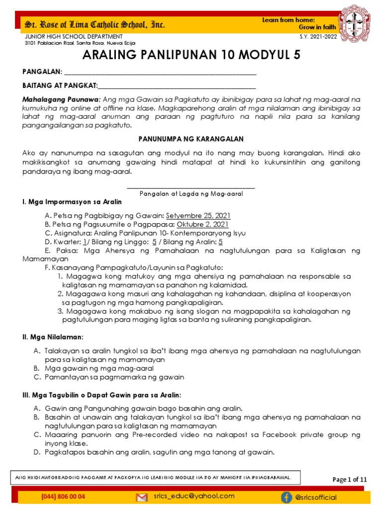 Araling Panlipunan 10 Module 5 | PDF