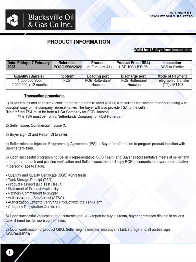 Jet Fuel Transaction Procedures | PDF