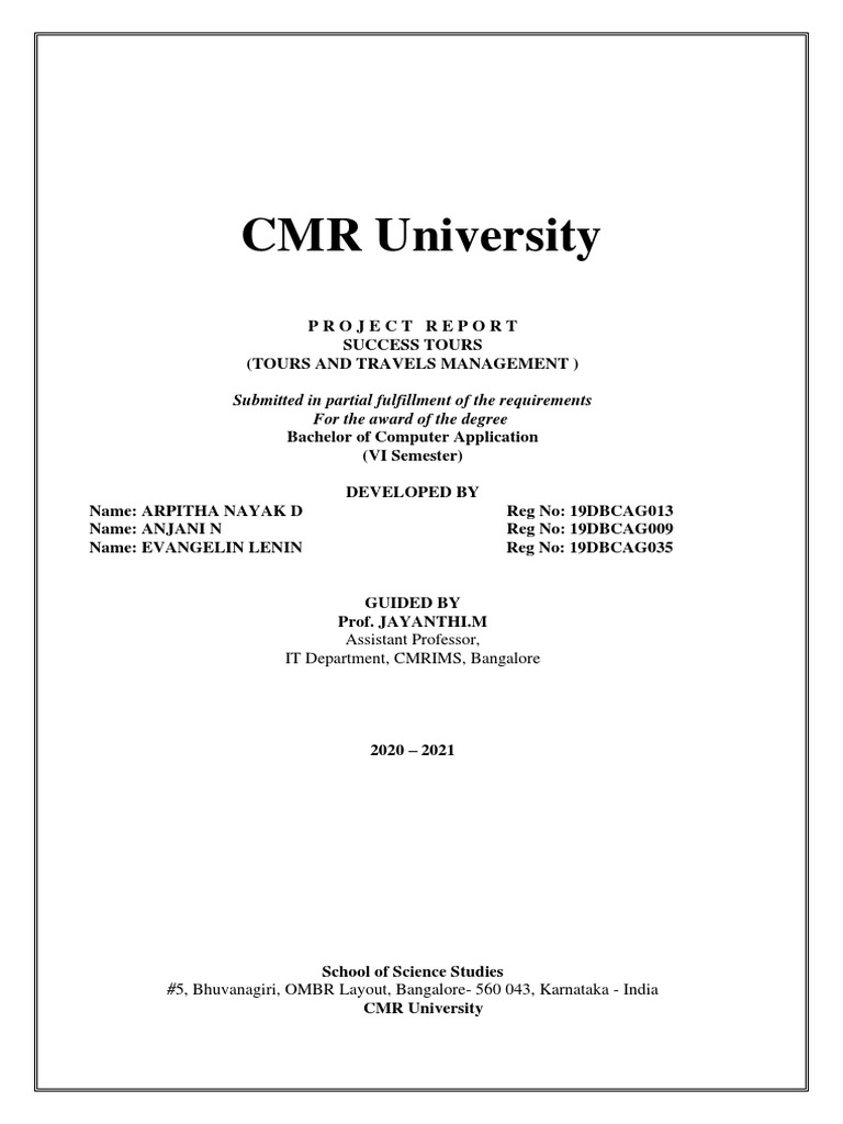 CMR University: Submitted in Partial Fulfillment of The Requirements ...