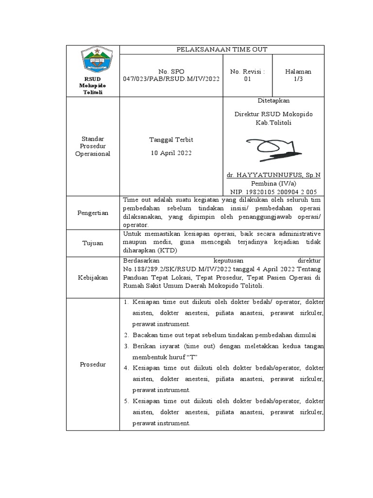 Panduan Time Out Operasi RSUD | PDF | Sains & Matematika