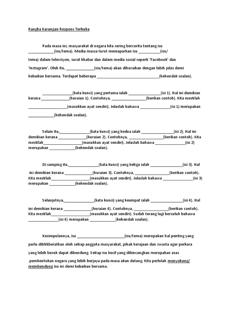 Rangka Karangan Respons Terbuka | PDF