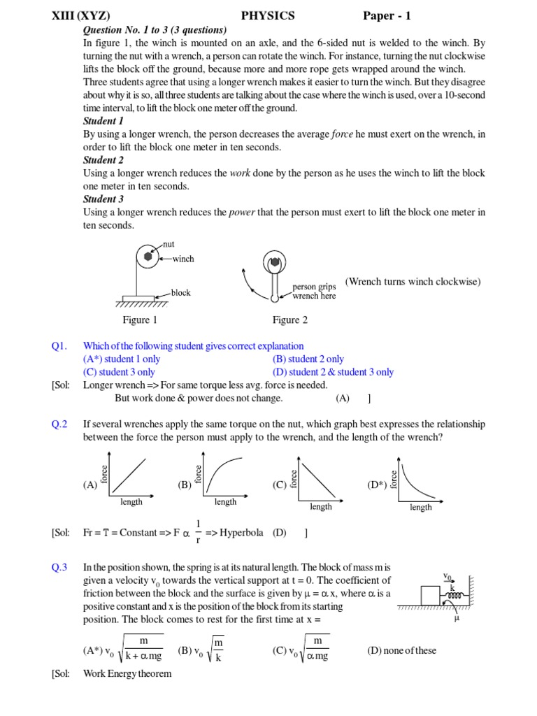 PHYSICS - (Paper - 1) (13th) | PDF | Force | Physical Quantities