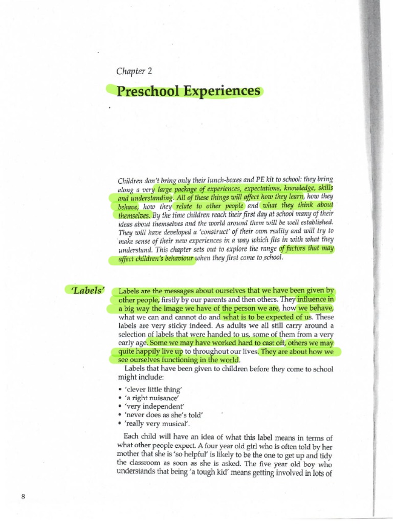 Preschool Experiences Pdf