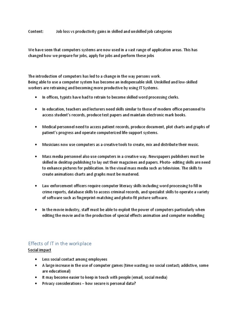 Job Loss vs Productivity in IT Impact | PDF | Employment | Word Processor
