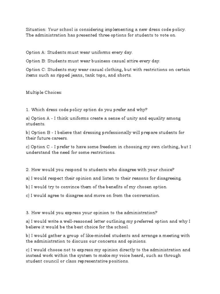 School Dress Code Policy Options | PDF