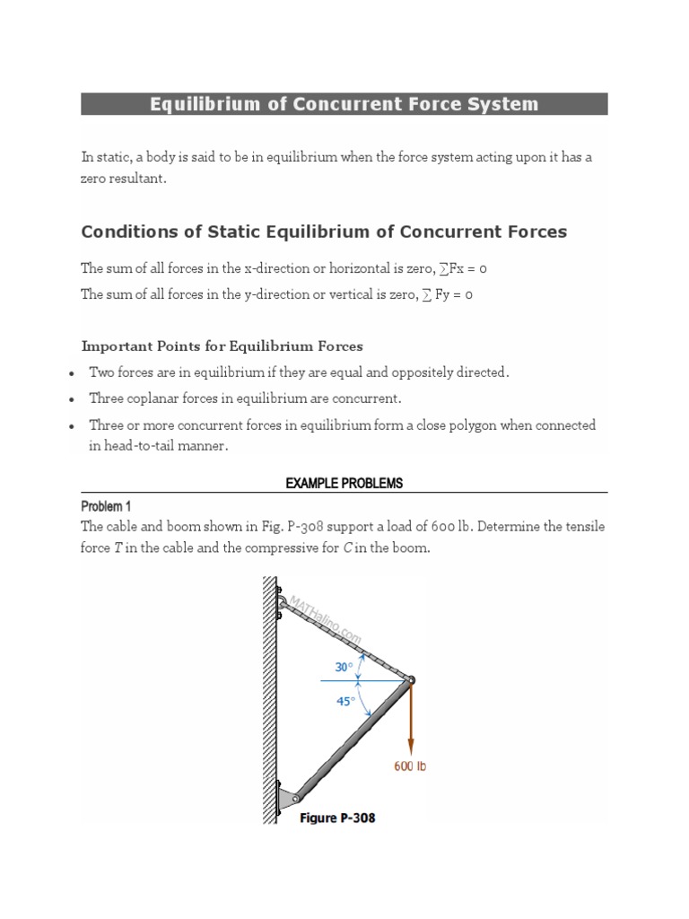 Equilibrium of Concurrent Forces Explained | PDF | Force | Continuum ...