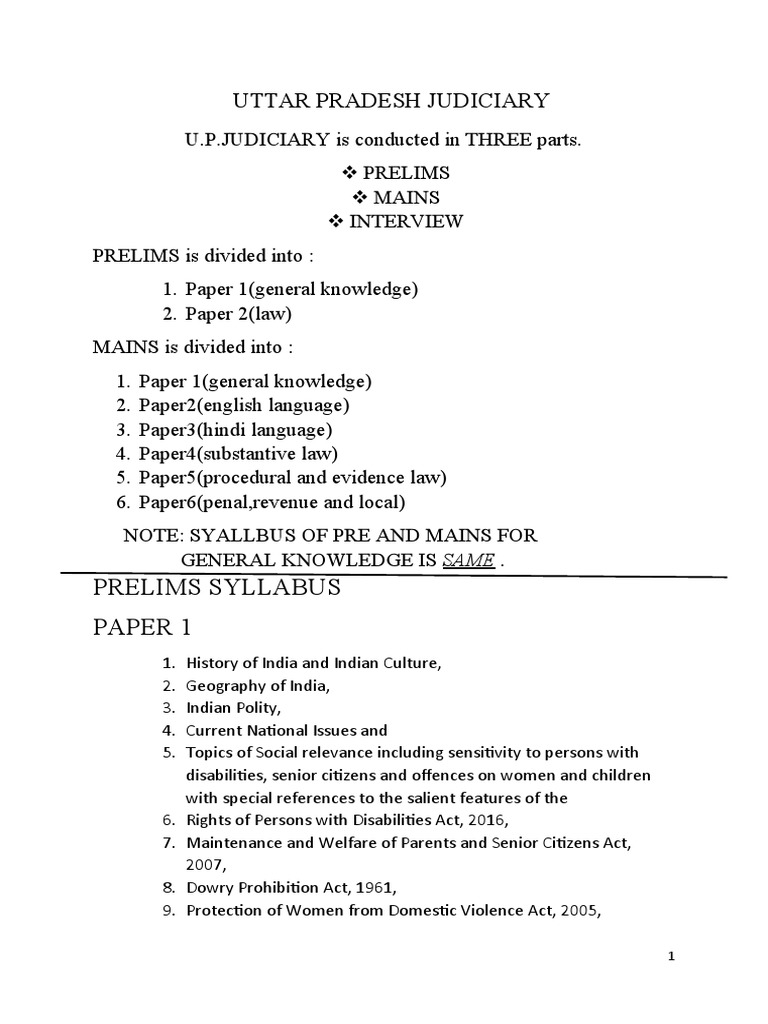 Uttar Pradesh Judiciary: Prelims Syllabus Paper 1 | Download Free PDF ...