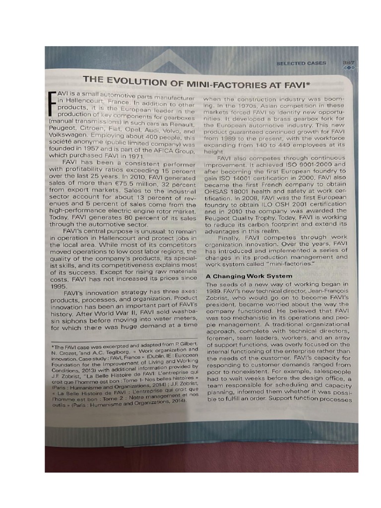 Case The Evolution of Mini Factories at FAVI | PDF