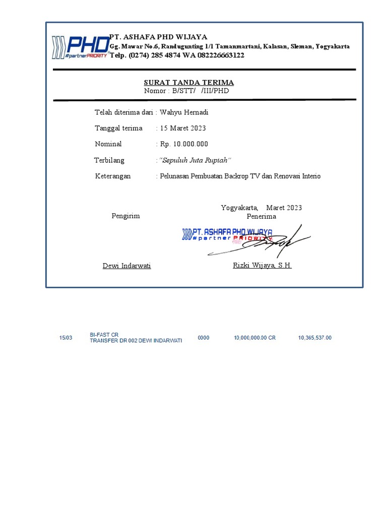 Format Surat Tanda Terima | PDF