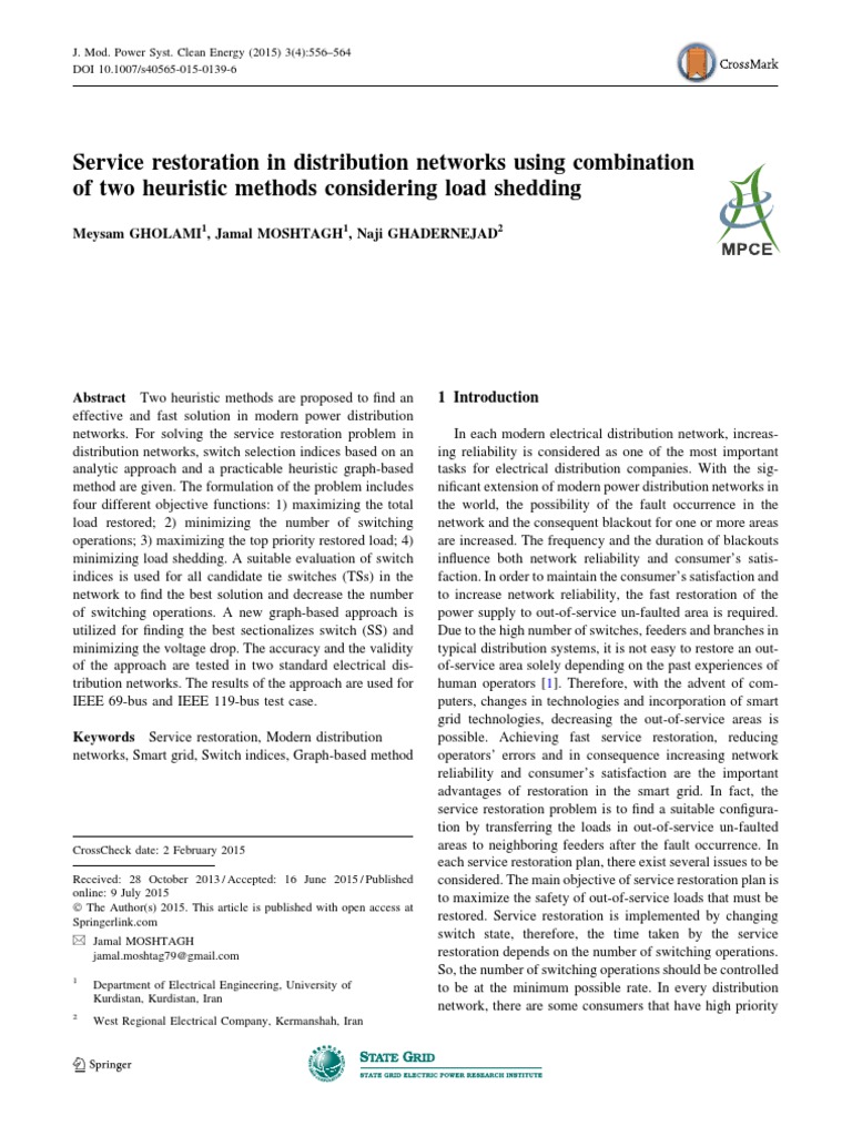 Service Restoration in Distribution Networks Using Combination of Two Heuristic Methods ...