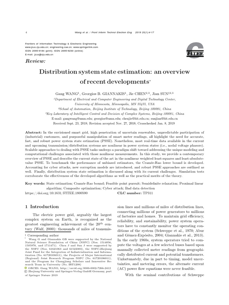 Distribution System State Estimation An Overview Of Recent
