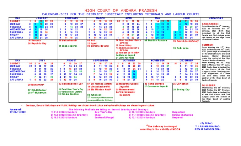 Microsoft Word - SUBORDINATE COURT CALENDAR, 2023 Modified | PDF ...