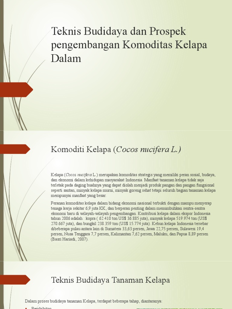 Teknis Budidaya Dan Prospek Pengembangan Komoditas Kelapa Dalam | PDF Teknis Budidaya Dan Prospek Pengembangan Komoditas Kelapa Dalam | PDF