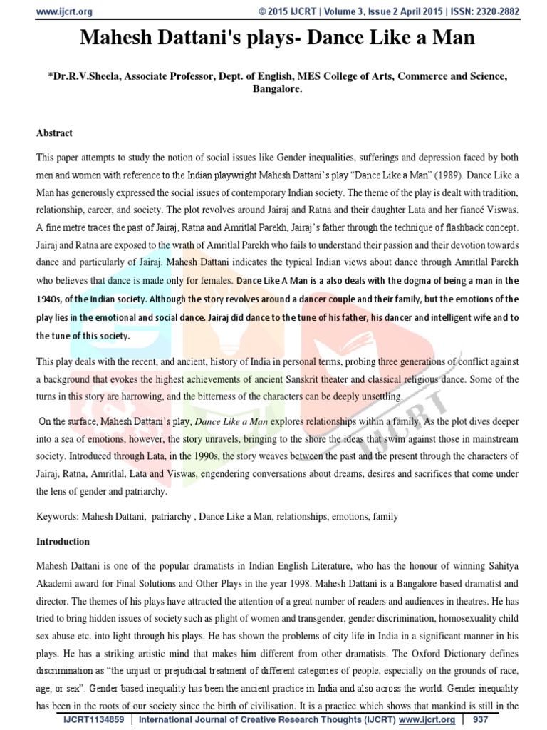Mahesh Dattani's Plays-Dance Like A Man | PDF | Gender | Gender Studies