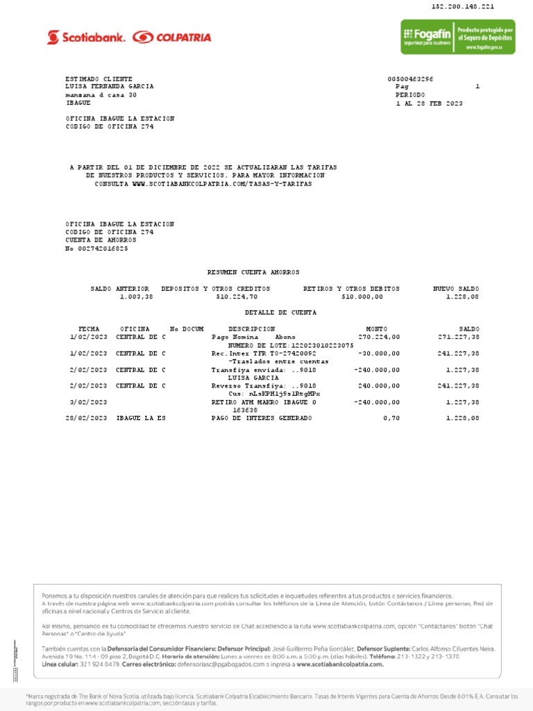 Extracto Colpatria | PDF