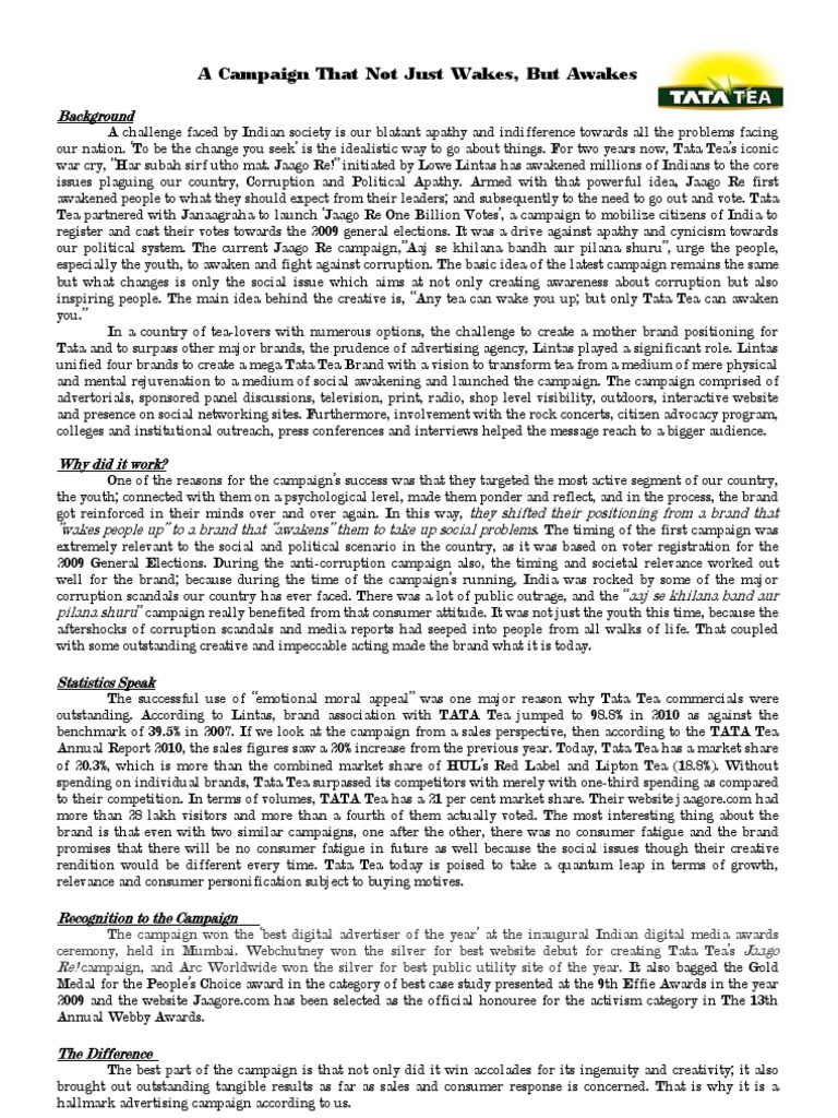 Tata Tea Campaign | PDF | Brand | Advertising
