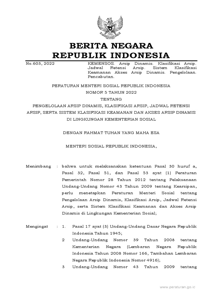 Permensos Nomor 5 Tahun 2022 | PDF