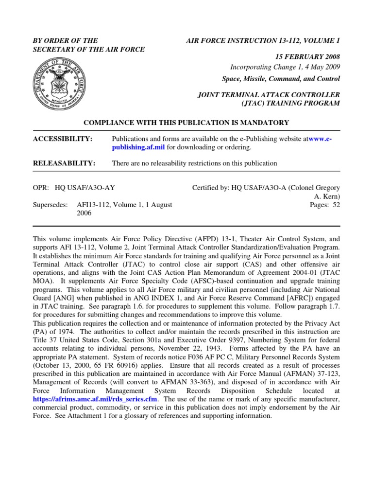 Afi13 112V1 | PDF | United States Air Force | Close Air Support