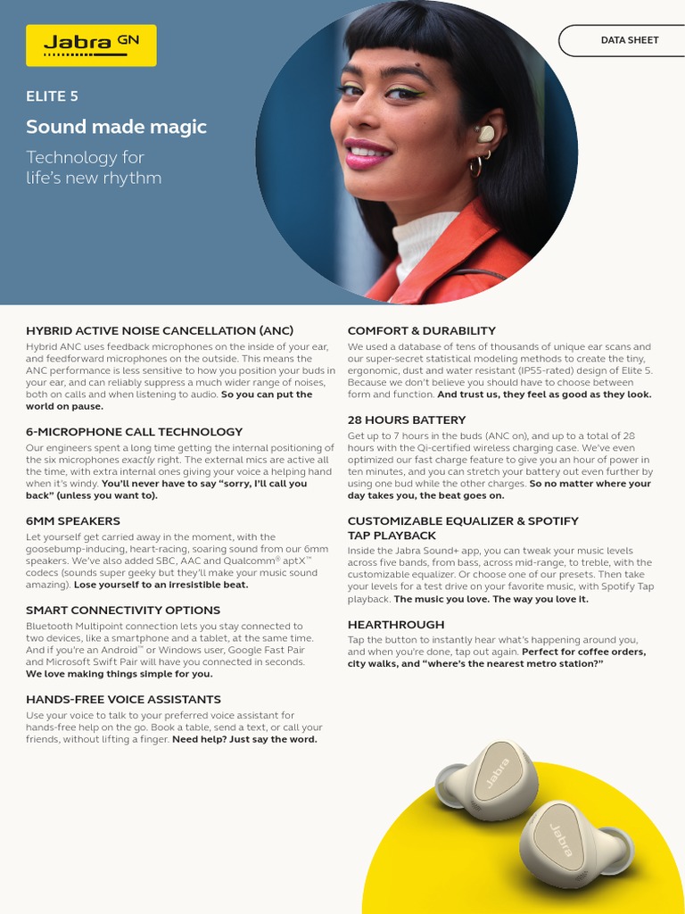 EN Jabra Elite 5 Data Sheet A4 WEB 150822 | PDF | Android (Operating ...