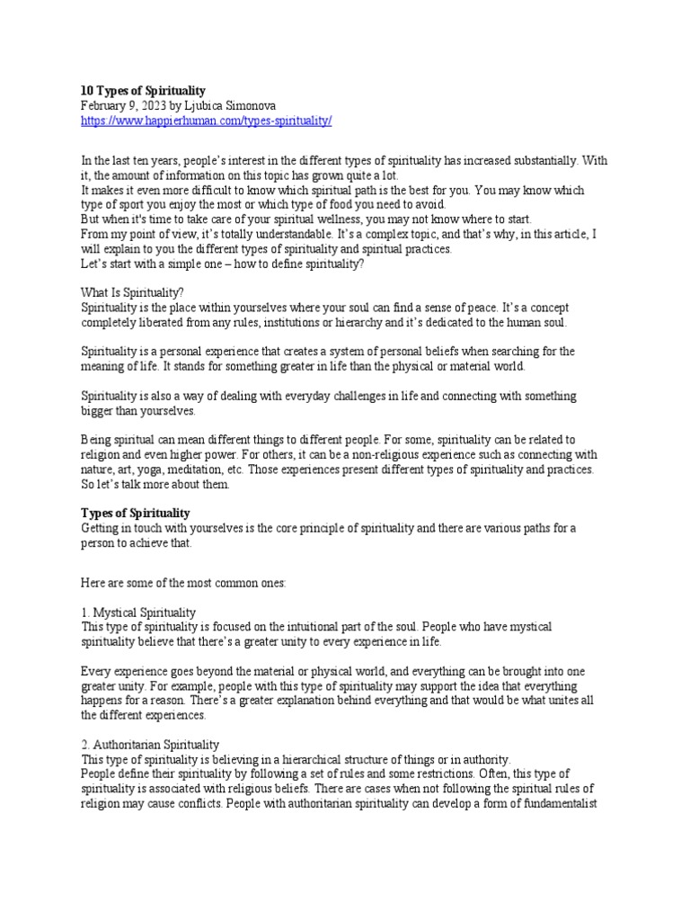 Module - 1 RRES GE110 Addendum 10 Types of Spirituality | PDF ...