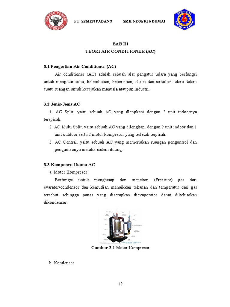 Bab Iii Teori Air Conditioner (Ac) 3.1 Pengertian Air Conditioner (AC ...