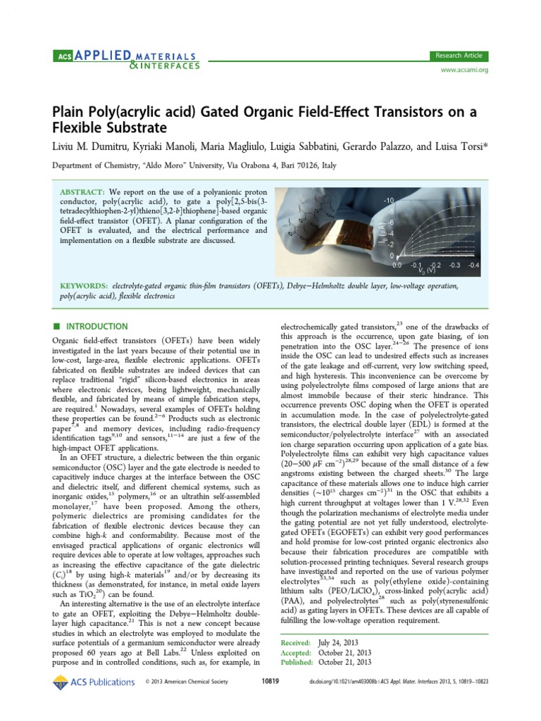 Plain Poly Acrylic Acid Gated Organic Fi | PDF | Field Effect ...