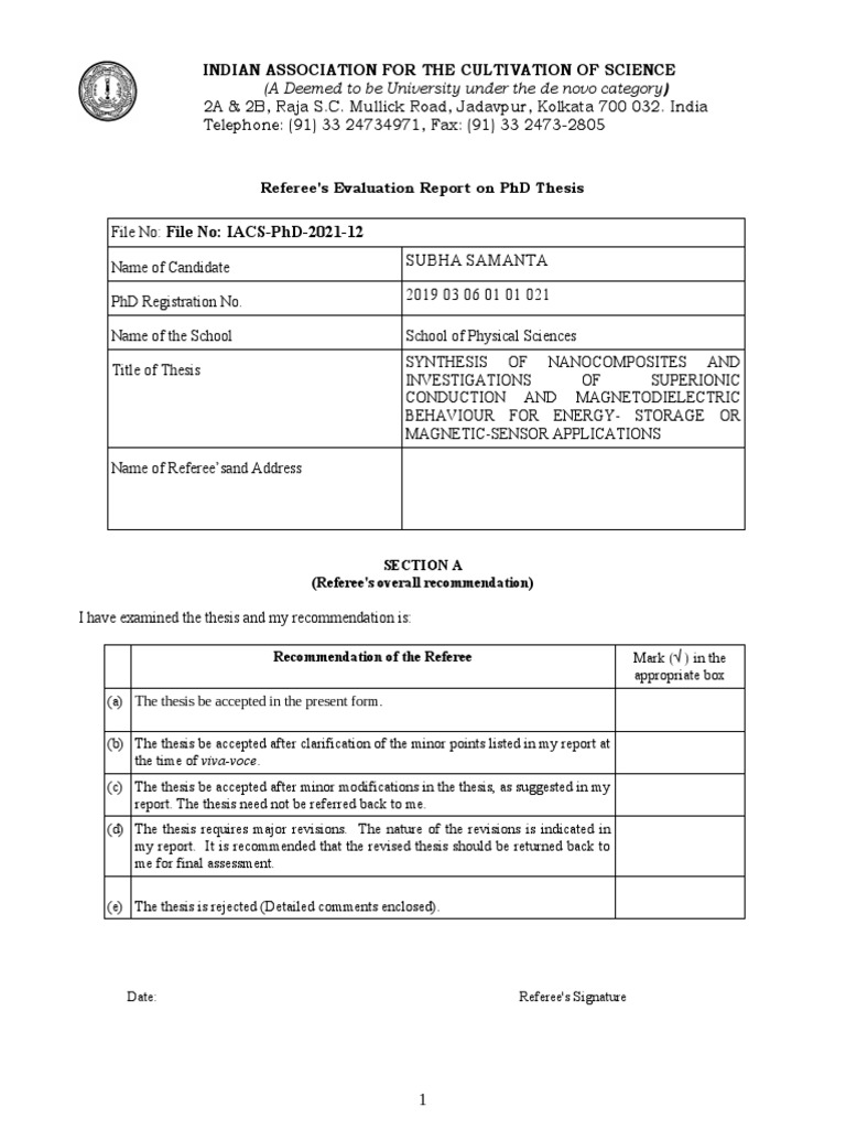 Thesis Evaluation Form | PDF | Thesis