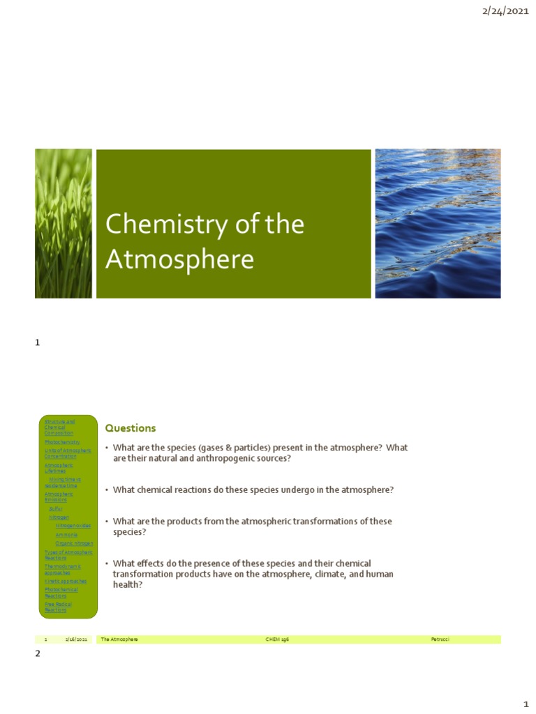 Chemistry of The Atmosphere | PDF | Chemical Reactions | Atmosphere Of ...