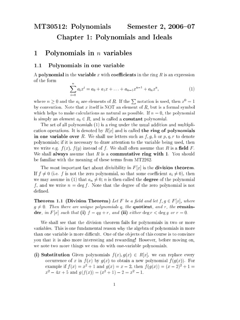 Polynomials Lecture Notes Download Free Pdf Polynomial Ring Mathematics 