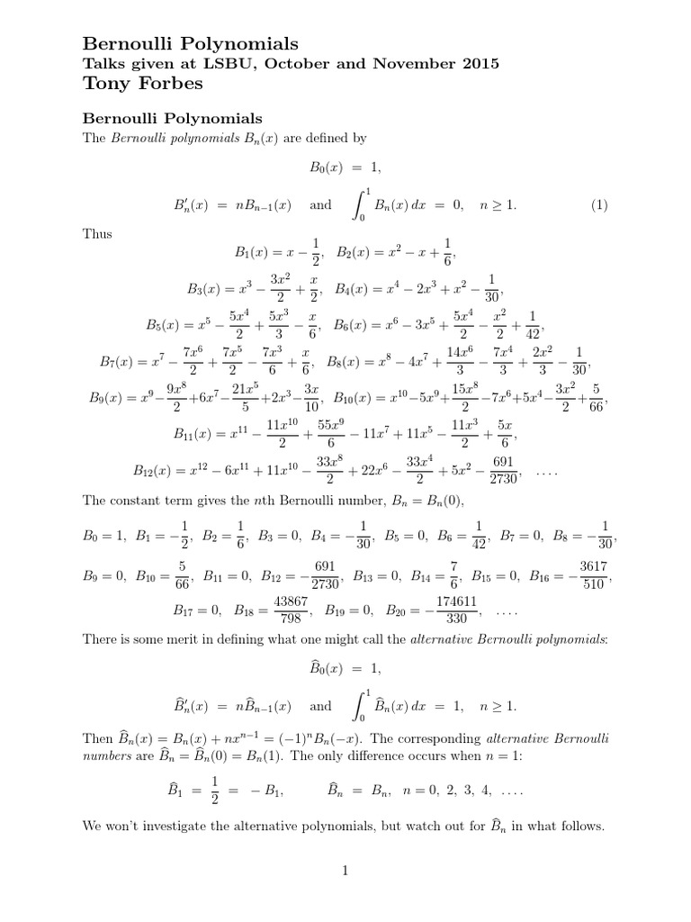Bernoulli Polynomials | PDF | Arithmetic | Functions And Mappings