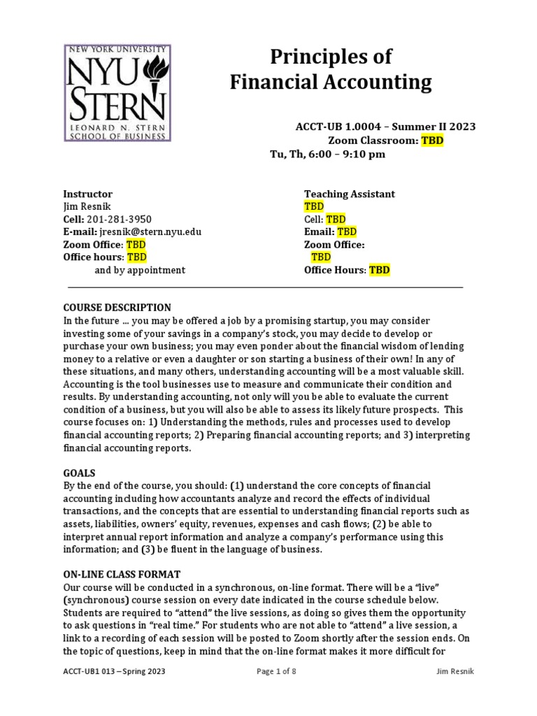 ACCT 0001 S4 Resnik Syllabus Su2 23 | PDF | Turnitin | Textbook