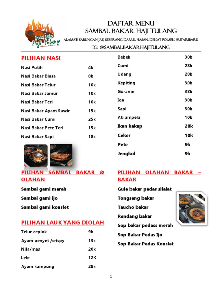 Menu Berkah Sambal Bakar Ok Portrait Foto | PDF