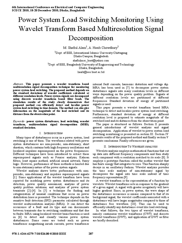Power System Load Switching Monitoring Pdf Wavelet Telecommunications Engineering 