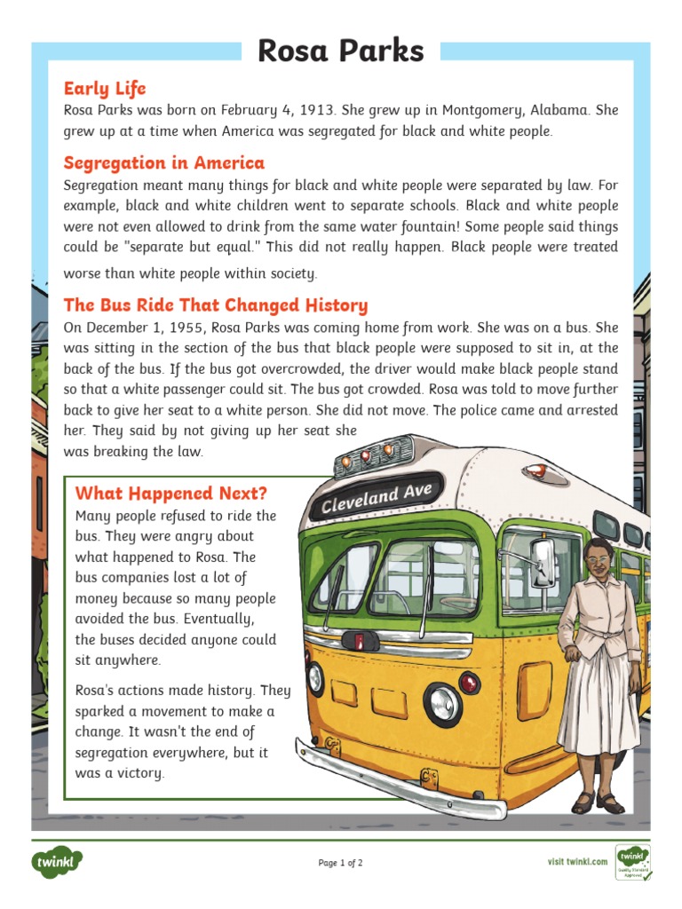 Third Grade Rosa Parks Reading Comprehension Activity | PDF | Rosa ...