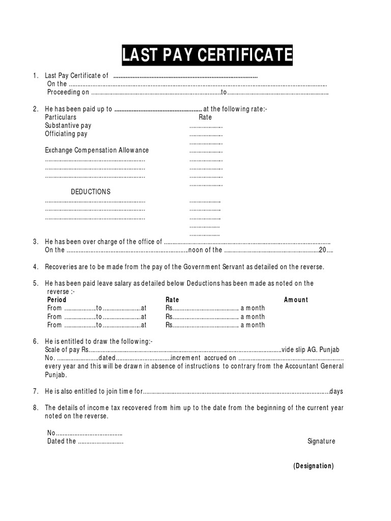 Last Pay Certificate Format for Govt Employees | PDF | Government | Money