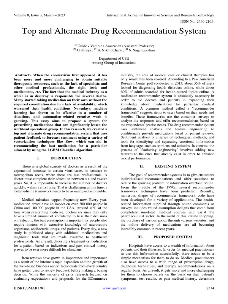 Top and Alternate Drug Recommendation System | PDF | Medical Diagnosis ... Top and Alternate Drug Recommendation System | PDF | Medical Diagnosis ...