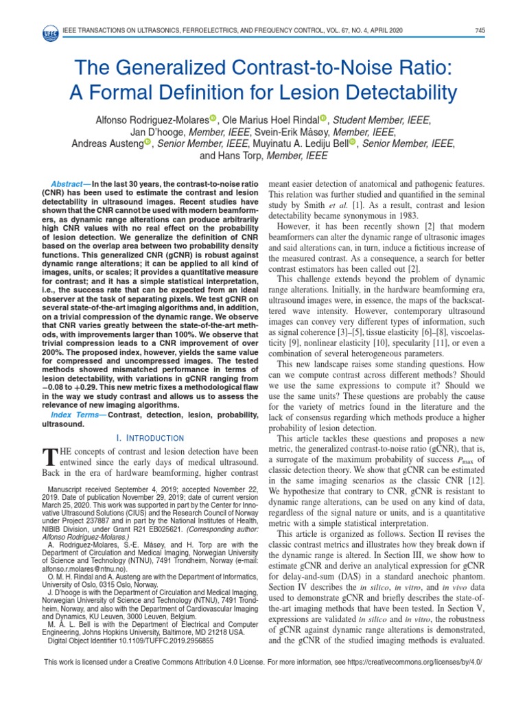 The Generalized Contrast-to-Noise Ratio A Formal Definition For Lesion Detectability | PDF ...