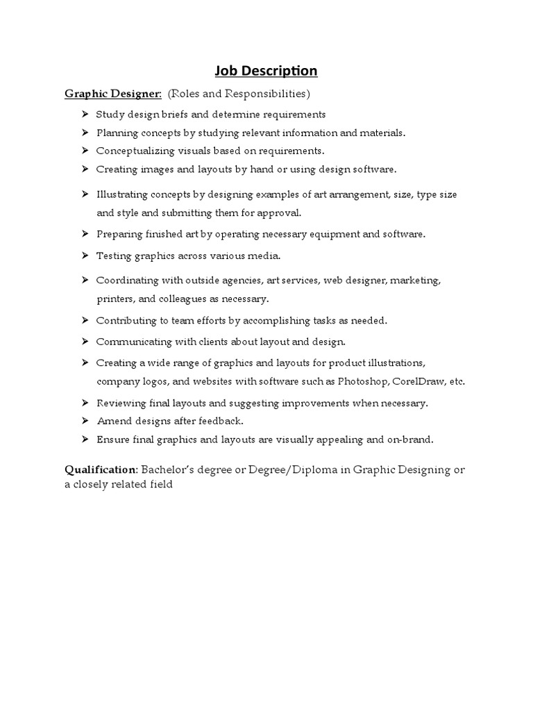 Job Description: Graphic Designer: (Roles and Responsibilities) | PDF