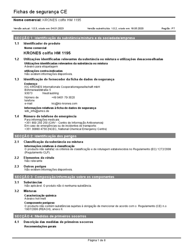KRONES Colfix HM 1195 - 760675 - PT - PT - V-1.0.3 - SDB | PDF | Vapor ...