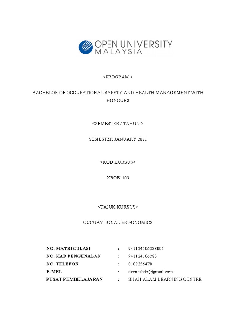 Ergonomic Assignment | PDF | Human Factors And Ergonomics