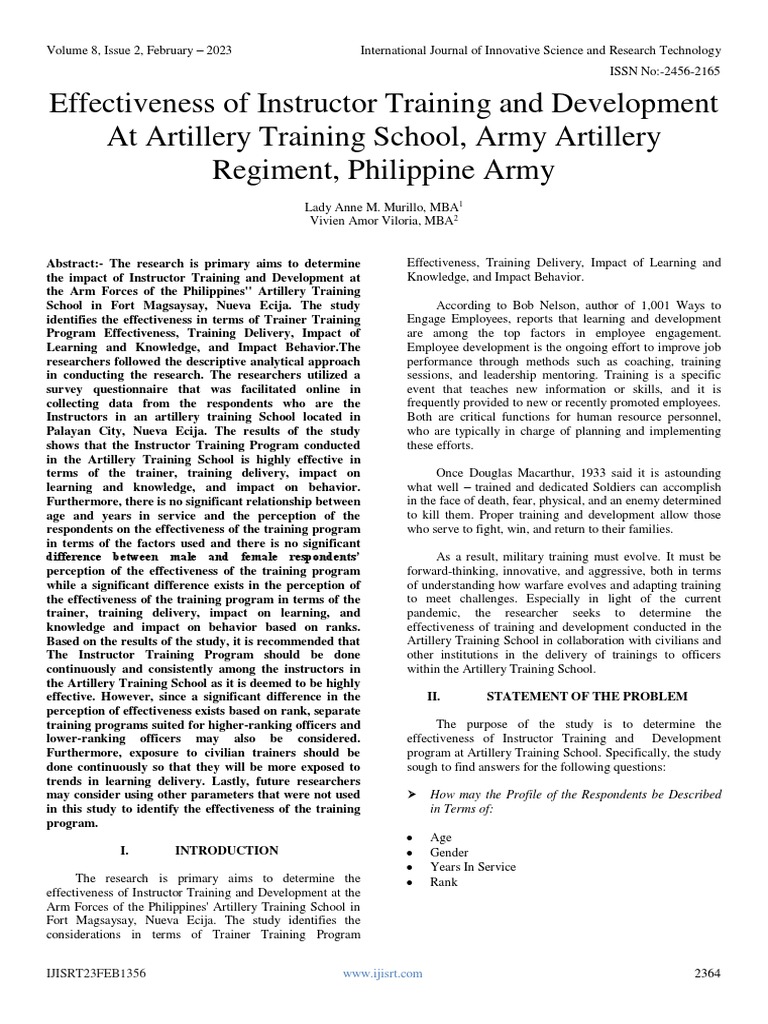 Effectiveness of Instructor Training and Development at Artillery ...