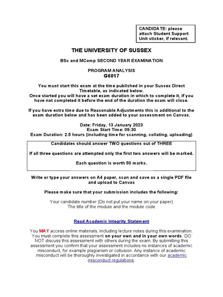 G6017 Program Analysis Exam Paper January 2023 | PDF | Sequence | Password