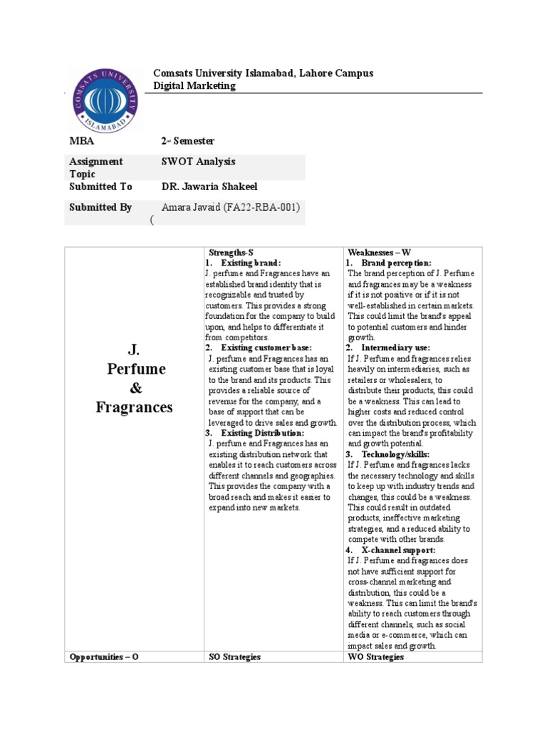 J. Swot Analysis | PDF | Brand | Perfume