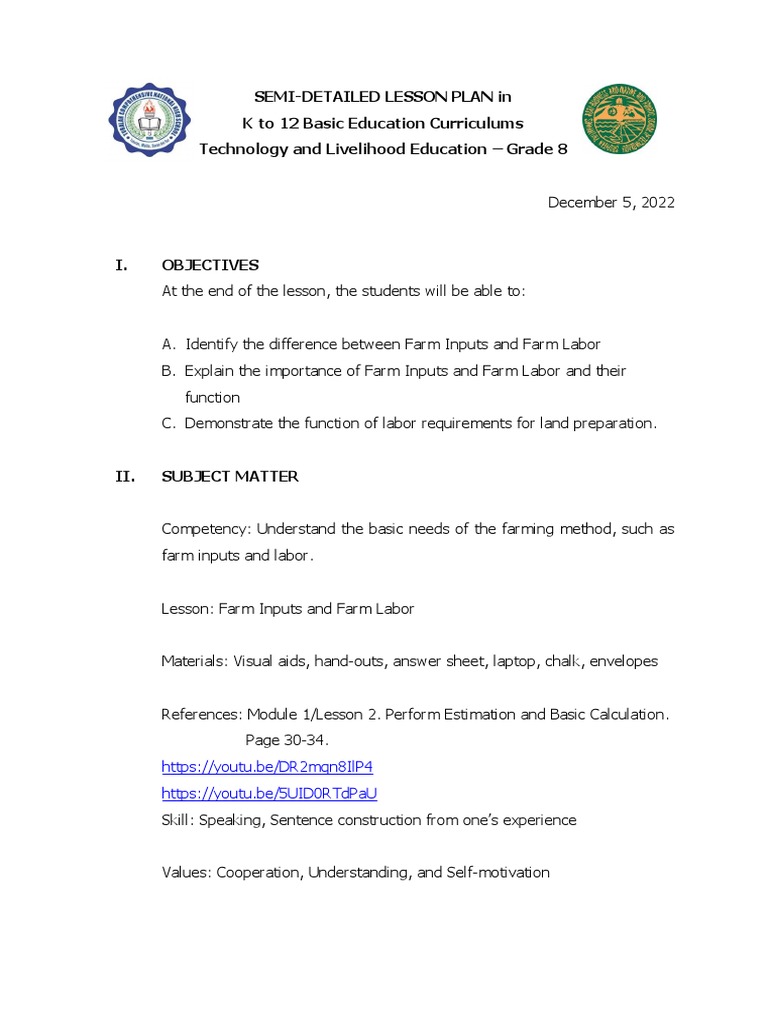 Grade 8 - DLP - Farm Inputs and Farm Labor | PDF | Agriculture ...