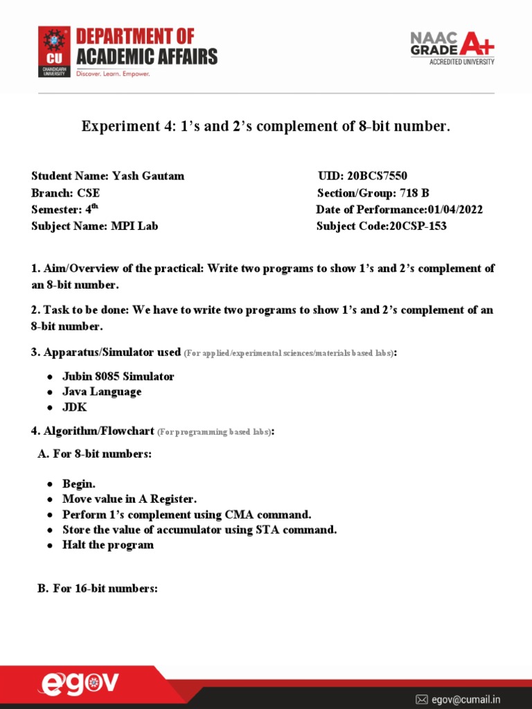 Generating and Storing 1's and 2's Complement of 8-Bit Numbers Using Assembly Language ...