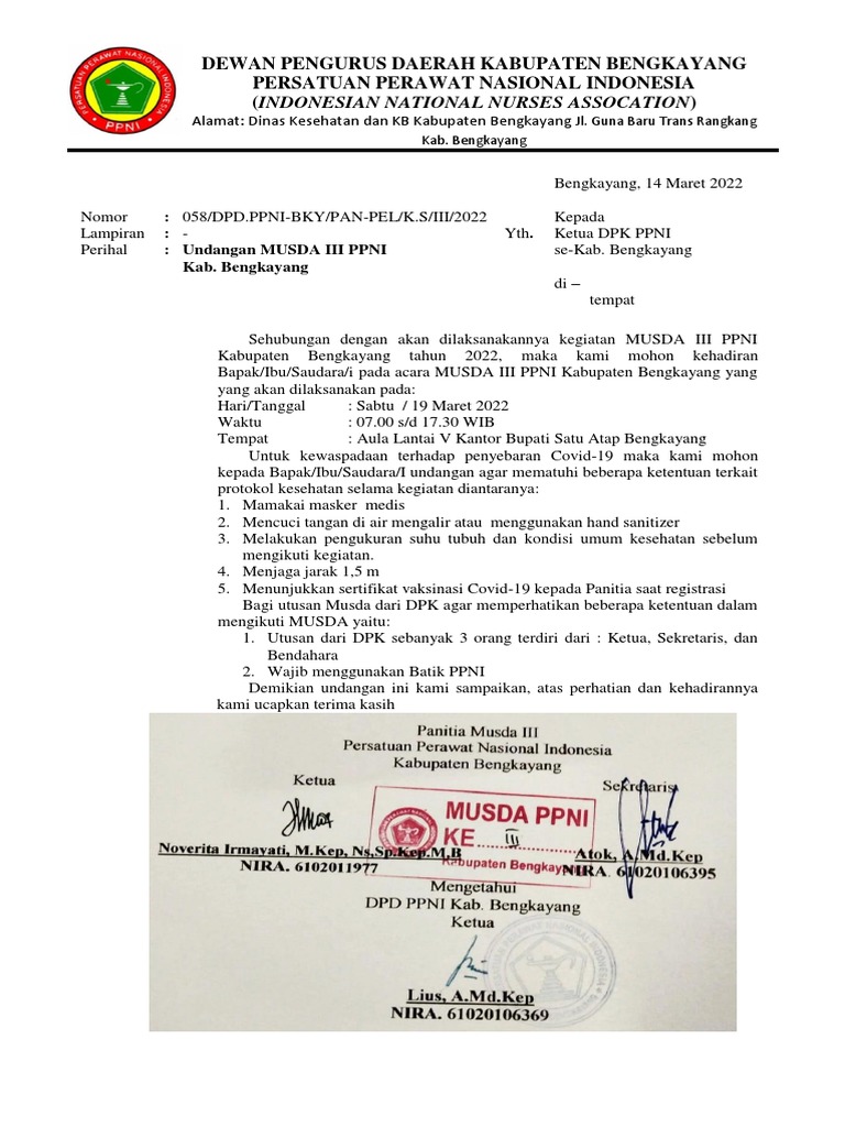 Undangan MUSDA III PPNI Bengkayang | PDF