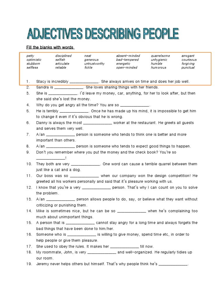 Adjective Describe People | PDF | Self-Improvement