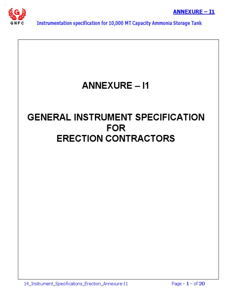 14 Instrument Specifications Erection Annexure-I1 | PDF | Pipe (Fluid ...