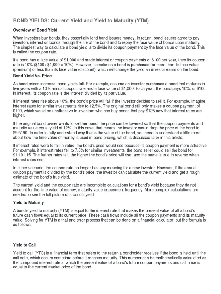 Bond Yields and Yield Calculations Explained | PDF | Bonds (Finance ...